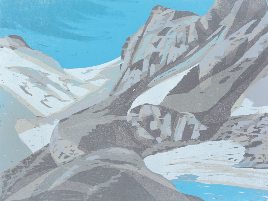 Stephanie Marx: Mättitalgletscher (Oberwallis), Farbholzschnitt, 2021 ...